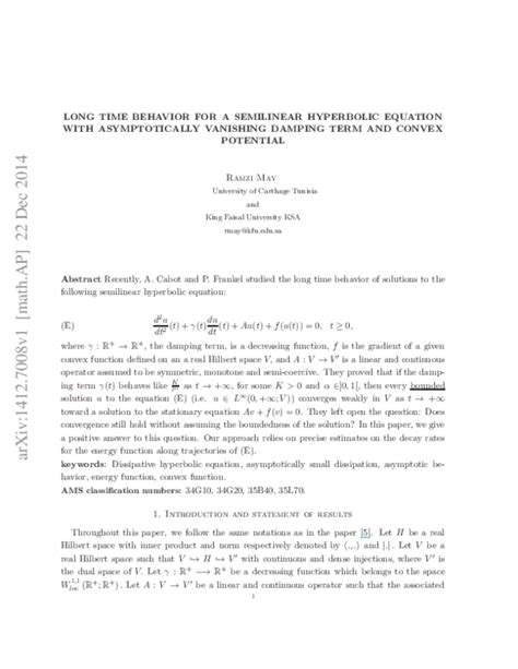 Pdf Long Time Behavior For A Semilinear Hyperbolic Equation With Asymptotically Vanishing
