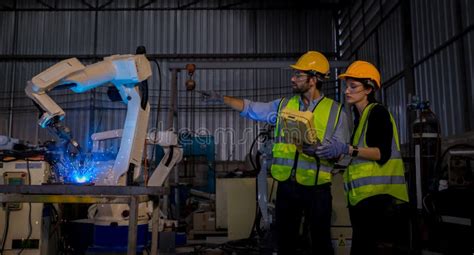 Engineer Check And Control Automation Robot Arms Machine In Intelligent Factory Industrial