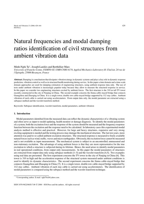 pdf natural frequencies and modal damping ratios identification of