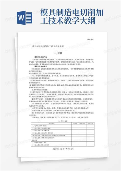 模具制造电切削加工技术教学大纲Word模板下载 编号lwkevwdr 熊猫办公