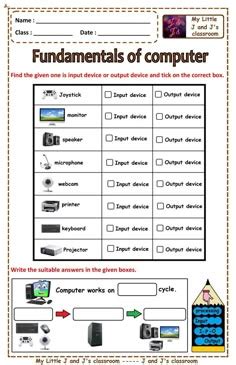 computer worksheet-fundamentals of computer for primary grade children ...