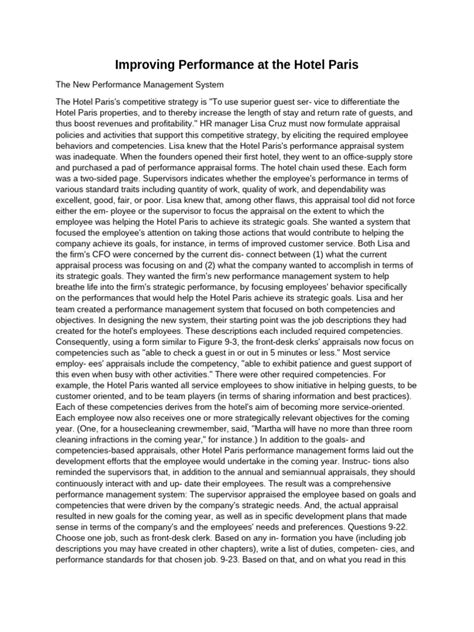 Improving Performance At The Hotel Paris Pdf Performance Appraisal Strategic Management