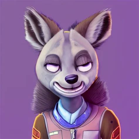 Digital Detailed Full Body Of Anthromorphic Female Hyena In Sty