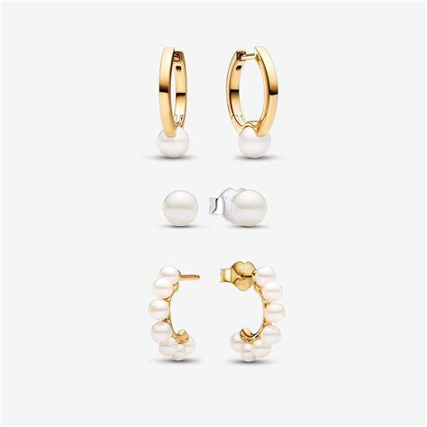 Treated Freshwater Cultured Pearl Earring Set Gold Plated Pandora Us