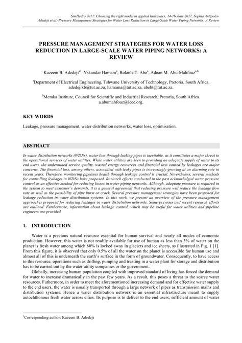Pdf Pressure Management Strategies For Water Loss Reduction In Large Scale Water Piping