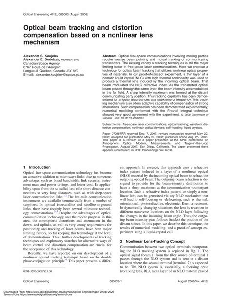 Pdf Optical Beam Tracking And Distortion Compensation Based On A