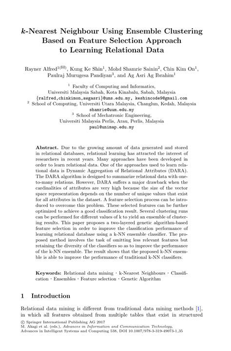 Pdf K Nearest Neighbour Using Ensemble Clustering Based On Feature
