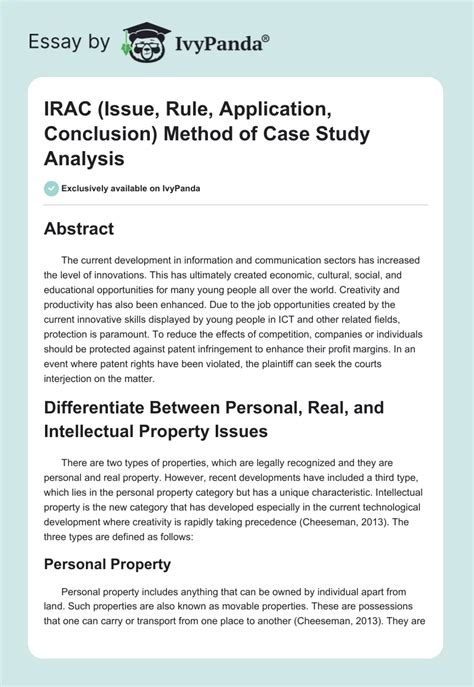 Issue Rule Application Conclusion Case Analysis 841 Words Essay Example