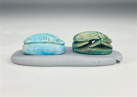 Two Ancient Egyptian Style Reproduction Glazed Faience Scarabs W