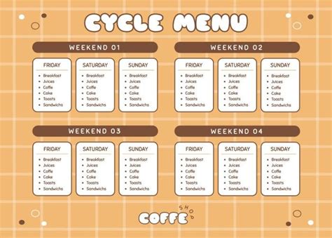 Hand Drawn Cute Coffee Shop Wekends Cycle Menu Menu Template Cute