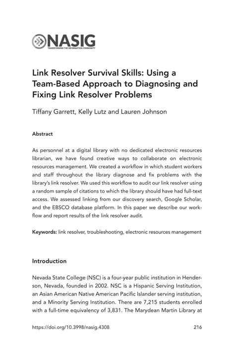 pdf link resolver survival skills using a team based approach to diagnosing and fixing link