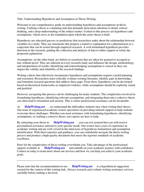 Hypothesis And Assumption In Thesis Pdf Hypothesis Scientific Method
