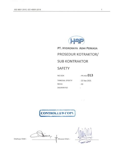 Pr Hse 013 Prosedur Kontraktor Sub Kontraktor Safety Rev 00 Pdf