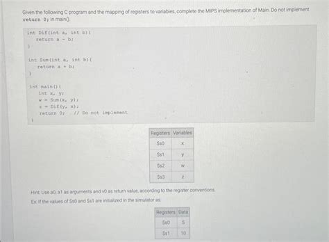 Solved Given The Following C Program And The Mapping Of Chegg Com