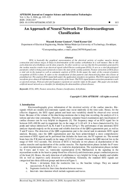pdf an approach of neural network for electrocardiogram classification
