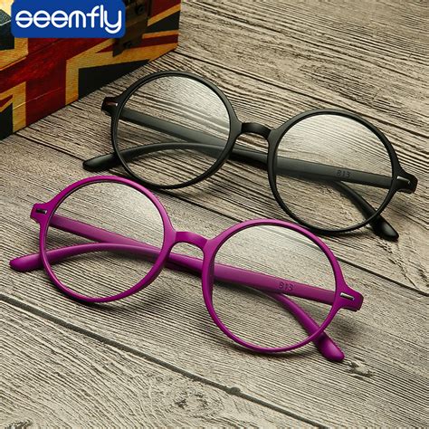Seemfly Round Tr90 Reading Glasses Female Male Black Blue Purple Red Bendable Retro Goggle