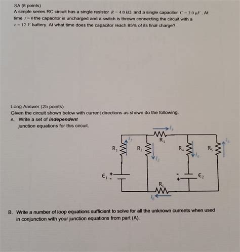 solved sa 8 points a simple series rc circuit has a single