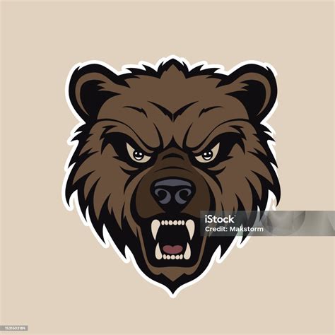 으르렁거리는 회색곰 머리 벡터 그림은 고립된 균질한 배경에 있다 갈색에 대한 스톡 벡터 아트 및 기타 이미지 갈색 검은색 격노한 Istock