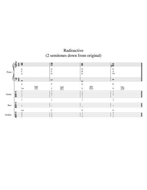 Radioactive Chords Sheet Music For Piano Guitar Bass Guitar Ukulele