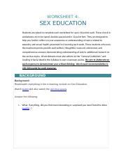 Worksheet 4 Sex Education 2 Docx WORKSHEET 4 SEX EDUCATION Babes Are Asked To Complete