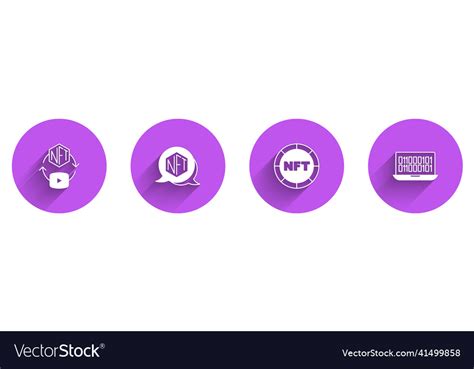Set Nft Digital Crypto Art And Binary Code Icon Vector Image