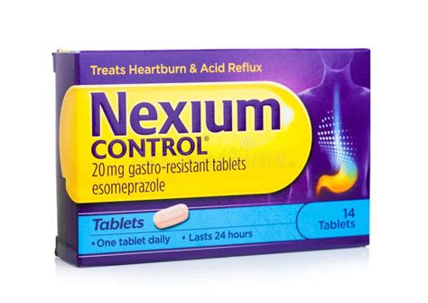 London Uk April 05 2020 Box Of Nexium Control Tablets On White