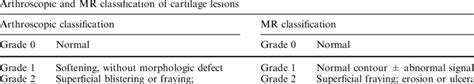 Arthroscopic Outerbridge And Mr Yulish Classification System To