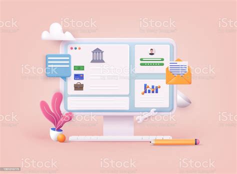 온라인 결제 방법의 개념 인터넷 뱅킹 구매 및 거래 전자 자금 송금 및 은행 송금 3d 벡터 일러스트레이션 컴퓨터에 대한 스톡 벡터 아트 및 기타 이미지 Istock