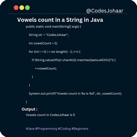 Vowels Count In A String Javatutorial Codingtutorial Beginners