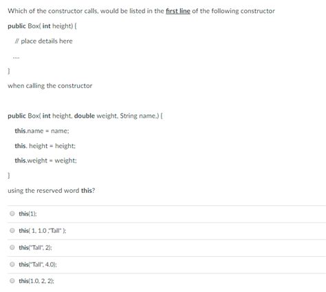 solved which of the constructor calls would be listed in