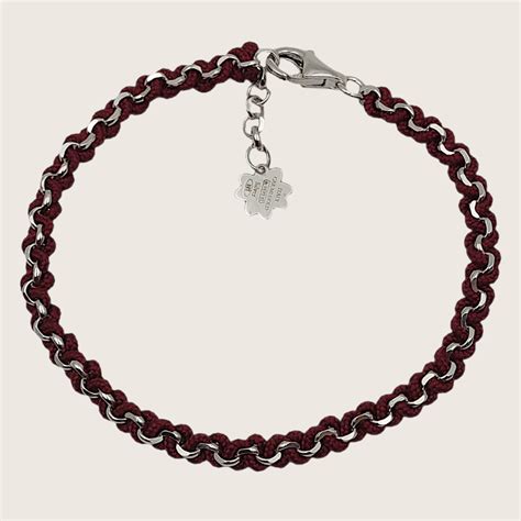Bracciale Intreccio In Argento 925 Con Cordoncino Bordeaux
