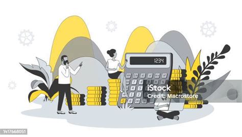 사람들과 함께 평면 디자인의 비즈니스 통계 개념 남성과 여성은 재무 데이터 회계 및 수입 돈을 계산하고 분석합니다 웹 배너에 대한 문자 장면이 있는 벡터 일러스트 레이 션