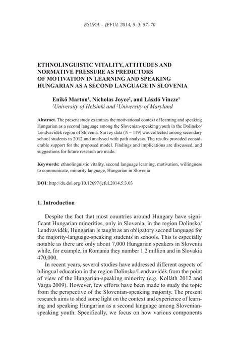 Pdf Ethnolinguistic Vitality Attitudes And Normative Pressure As Predicors Of Motivation In