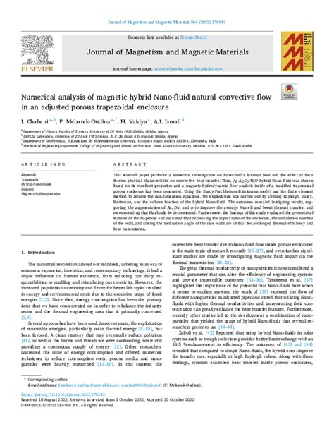 Pdf Numerical Analysis Of Magnetic Hybrid Nano Fluid Natural