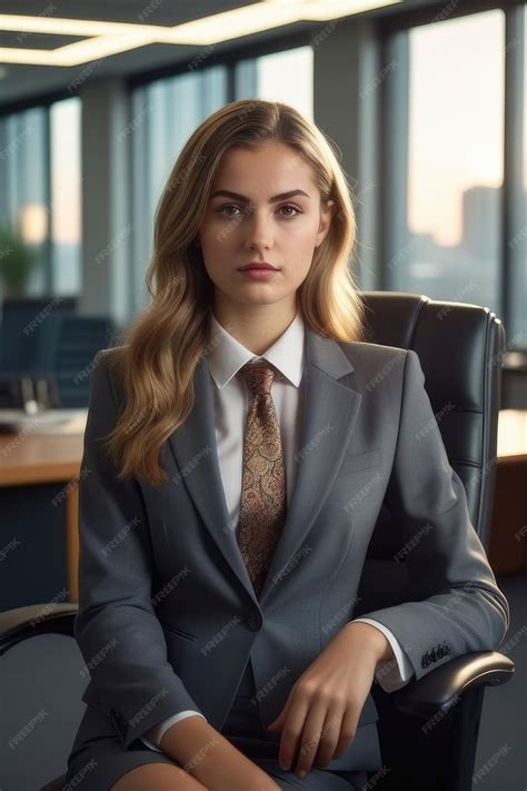 Premium Ai Image A Beautiful Lady In Suit Is Sitting On Chair In An Office Room At Sunrise