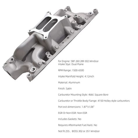 Carb Aluminum Dual Plane Intake Manifold For Ford Sbf 260 289 302