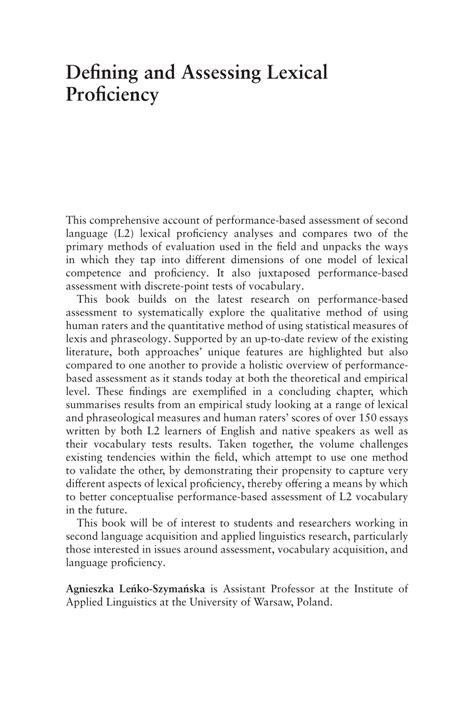 Pdf Defining And Assessing Lexical Proficiency