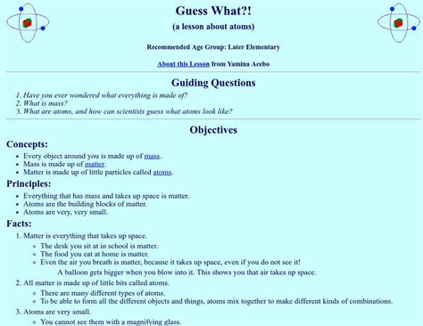 Guess What A Lesson About Atoms Lesson Plan For 3rd 5th Grade