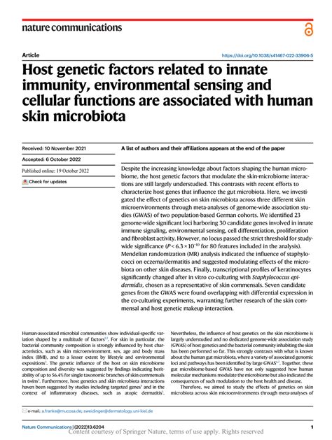 Pdf Host Genetic Factors Related To Innate Immunity Environmental Sensing And Cellular