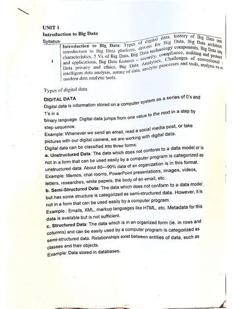 Big Dataunit 1 Notes Pdf