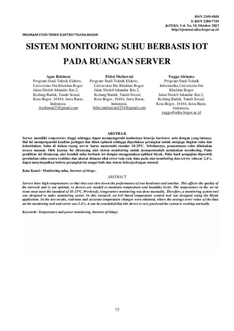 Pdf Sistem Monitoring Suhu Berbasis Iot Pada Ruangan Server