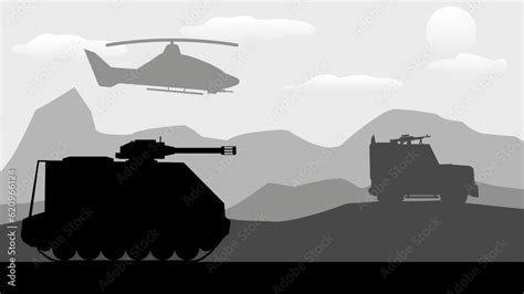 Military Base Landscape Vector Illustration Military Army With Armored
