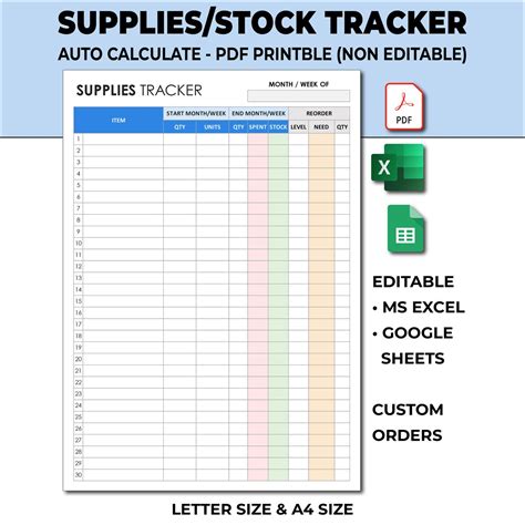Supplies And Inventory Tracking Spreadsheet Template Stock Tracking