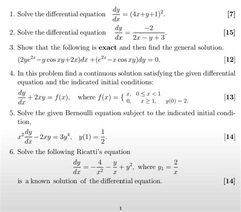 Solved 1 Solve The Differential Equation Frac D Y D Chegg Com