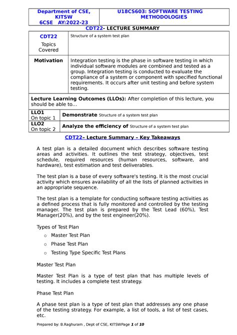 Software Testing Methodologies Kitsw 6cse Ay 2022 Methodologies Cdt22 Lecture Summary Cdt
