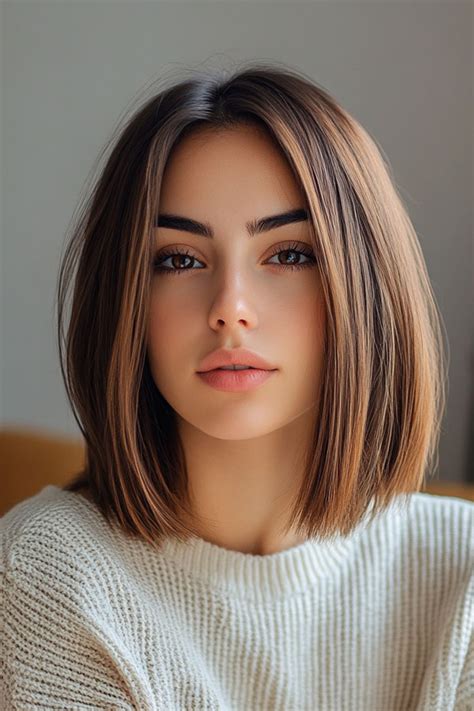 37 Trendy Shoulder Length Bob Hairstyles Sleek Chestnut Bob With A