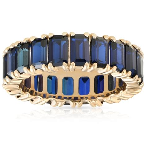 Pompeii 5x3mm Imitation Blue Sapphire Emerald Cut Eternity Ring 10k