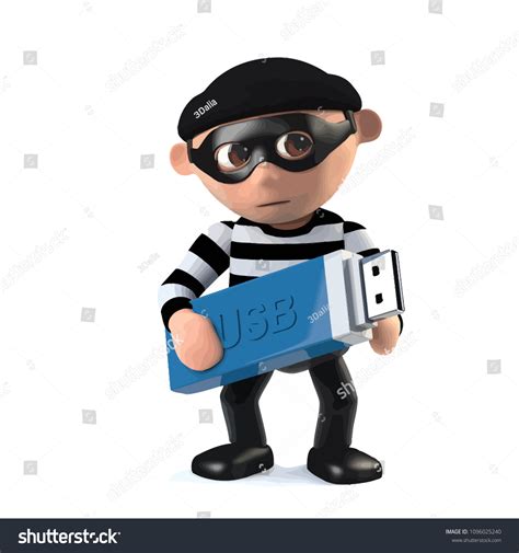 3d Render Funny Cartoon Burglar Character Stock Vector Royalty Free