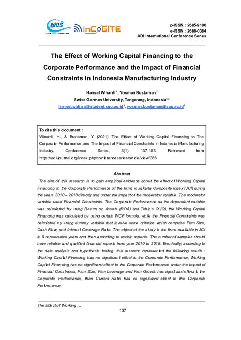 (PDF) The Effect of Working Capital Financing to the Corporate ...