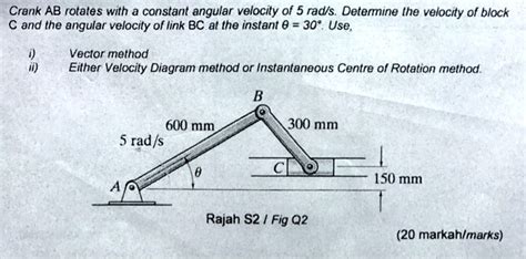 crank ab rotates with a constant angular velocity of 5 rad s determine